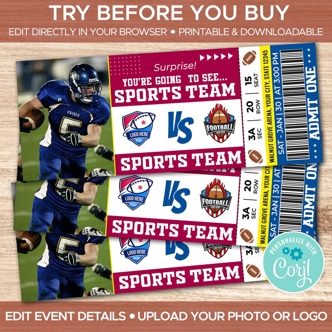 Editable Football Ticket Template | Sports Game Ticket | Surprise Gift ...