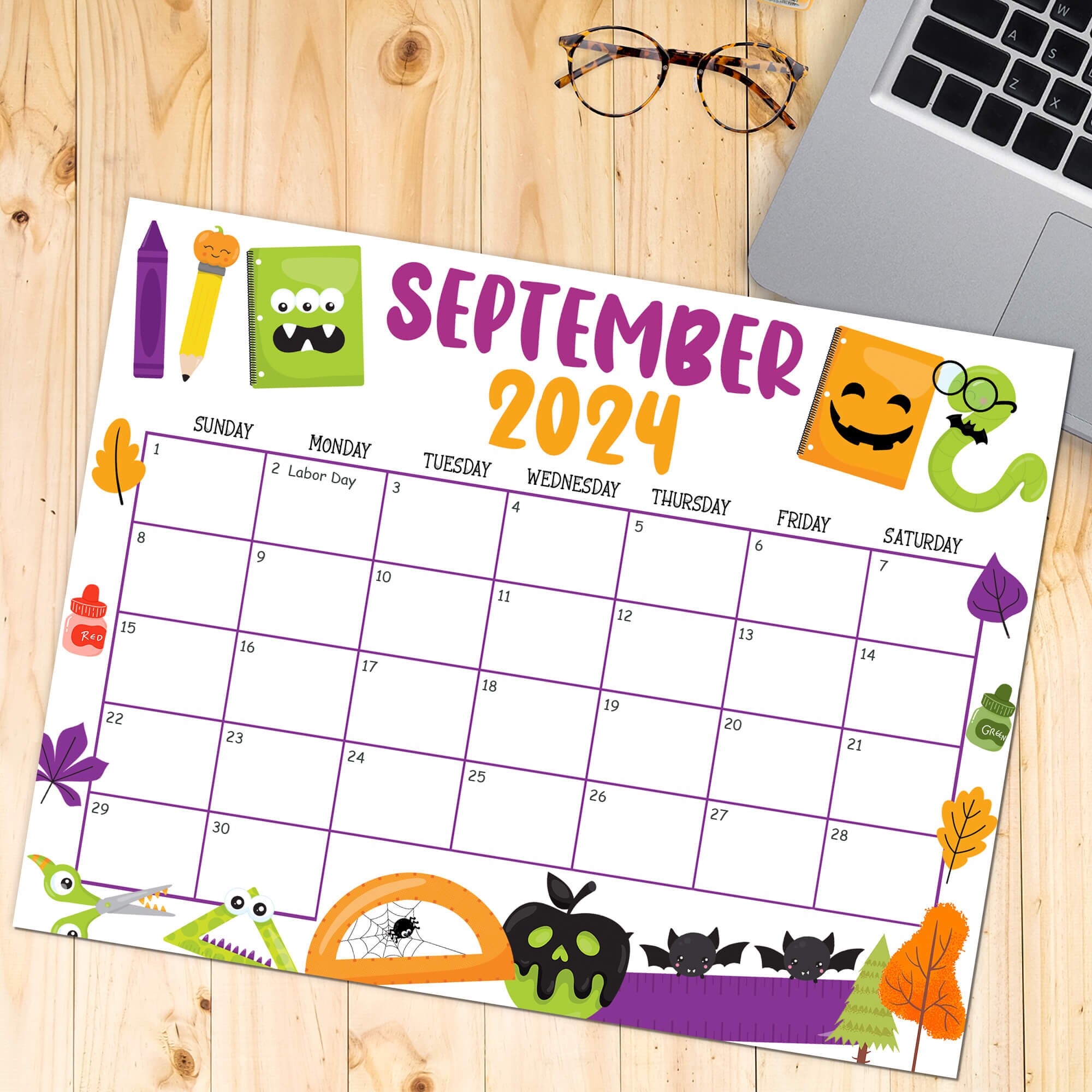 Printable Halloween Theme Back to School September 2024 Calendar - Etsy