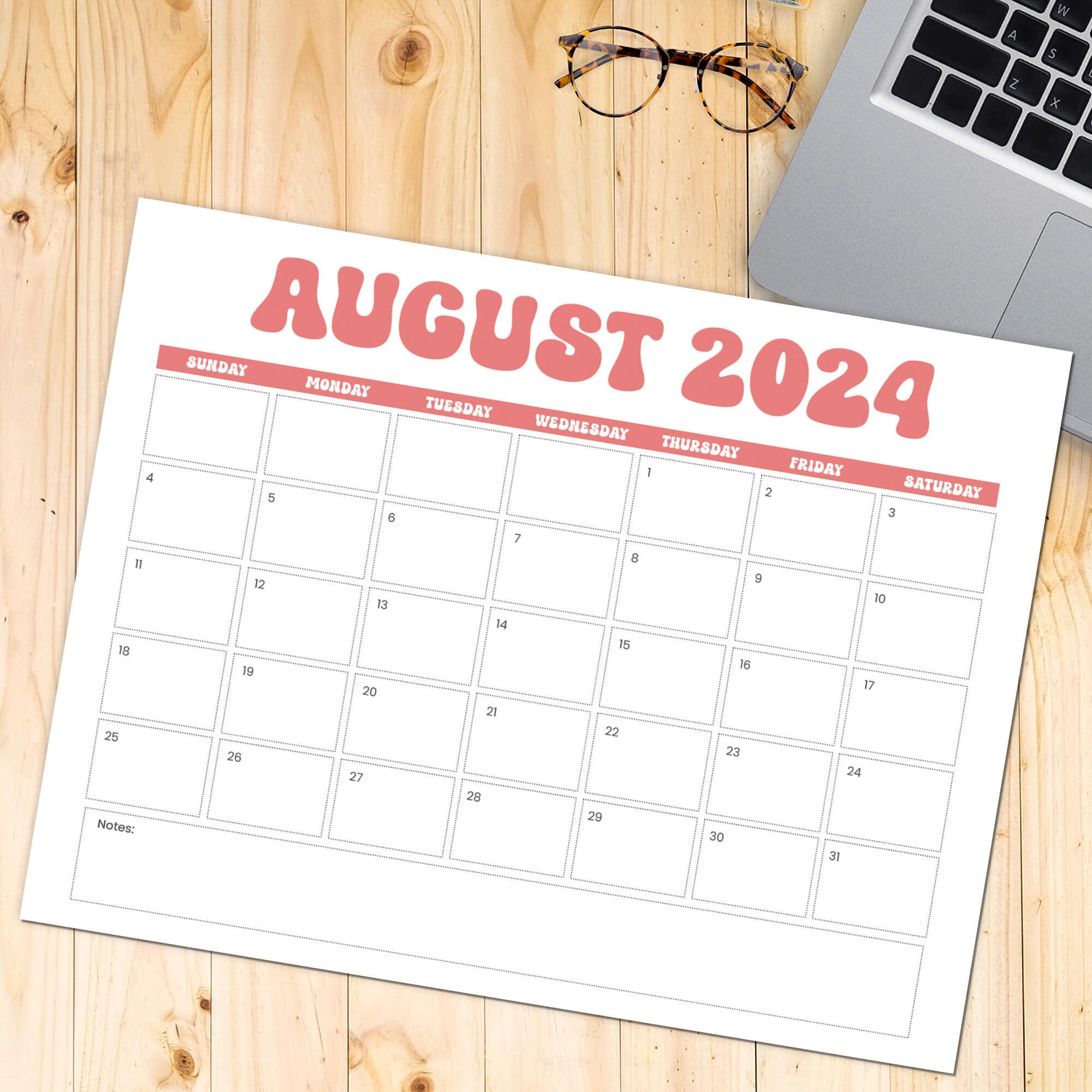 Minimalist Retro Theme August Calendar, Printable Clean & Classic ...
