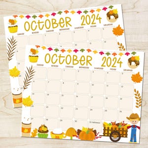 Cute October 2024 Calendar With Autumn Harvest Theme - Etsy