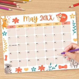 Boho Animals May Calendar Printable | Mother's Day Digital Planner ...