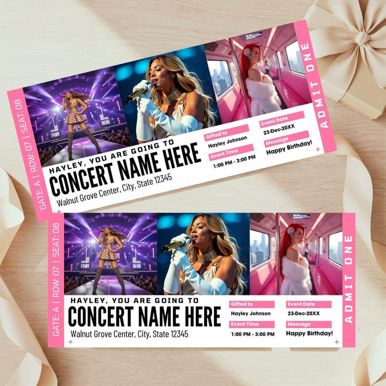 Custom Concert Ticket Template | Editable Live Concert Tickets Gift ...