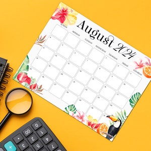 PDF Tropical Vibes Themed August 2024 Calendar, Printable Tropical ...