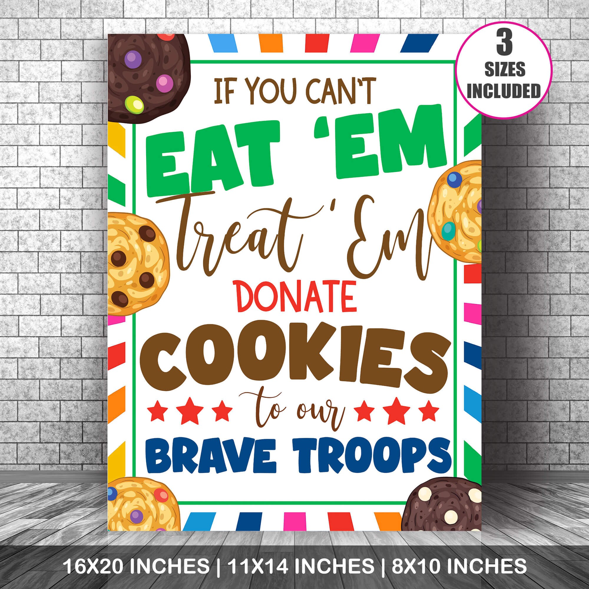 Cookie Booth Sign, If You Can't Eat 'em Treat 'em, Donate Cookies to ...