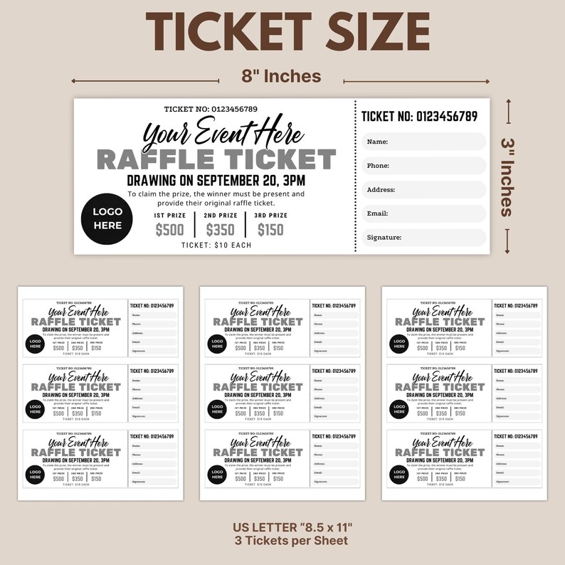 Editable Event Raffle Fundraiser Ticket Template | Printable Charity ...
