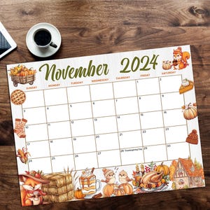 Cute Art November Calendar Printable - Etsy