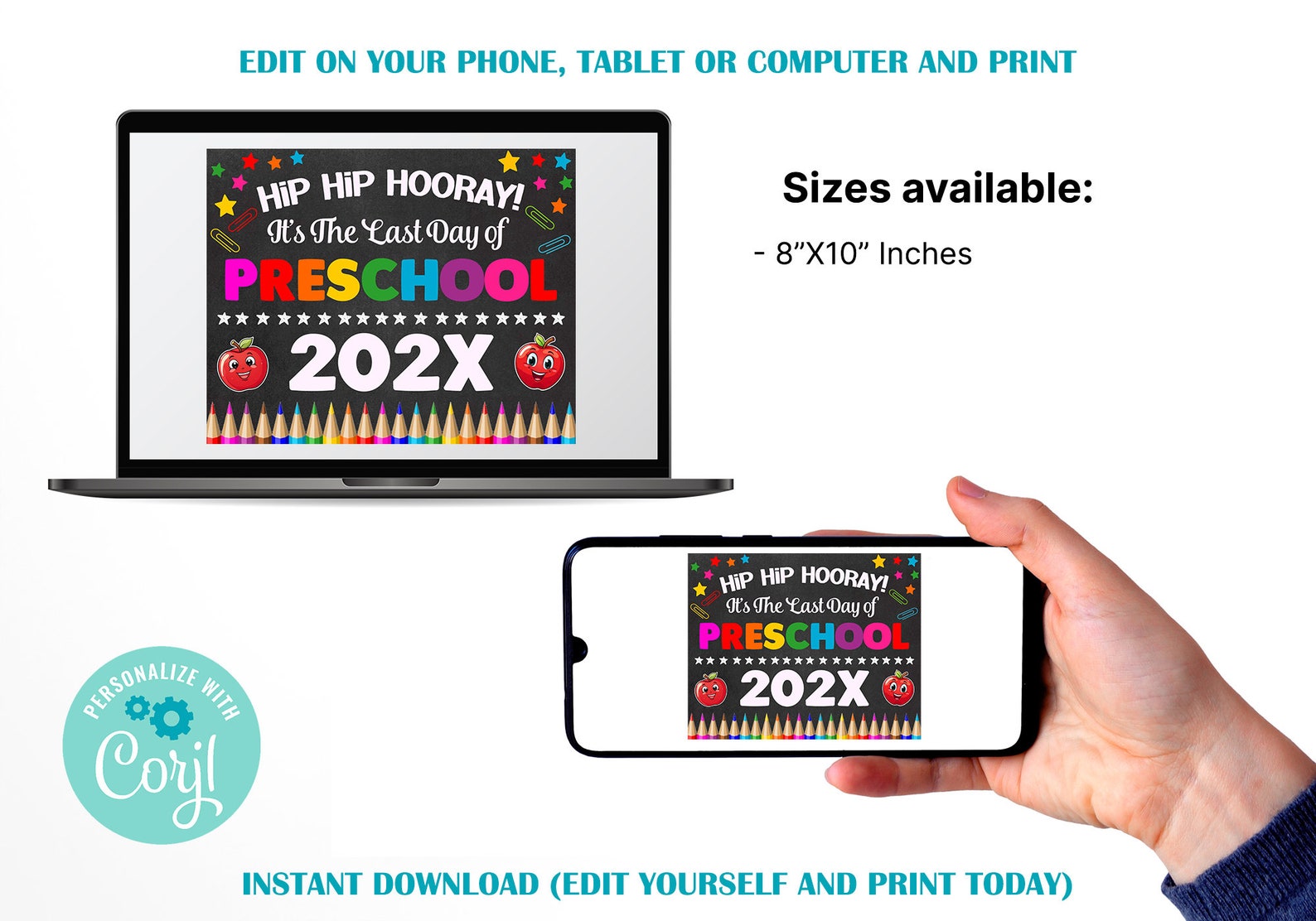 Editable Hip Hip Hooray Last Day of Preschool Sign, End of School Year ...