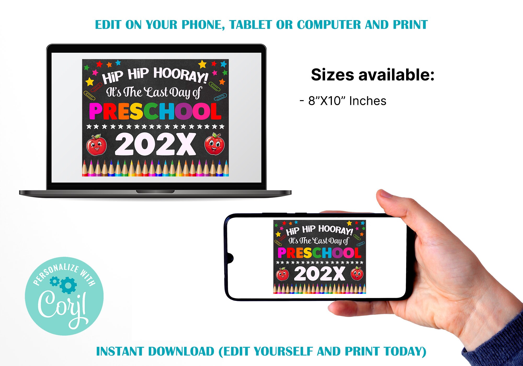 Editable Hip Hip Hooray Last Day of Preschool Sign, End of School Year ...