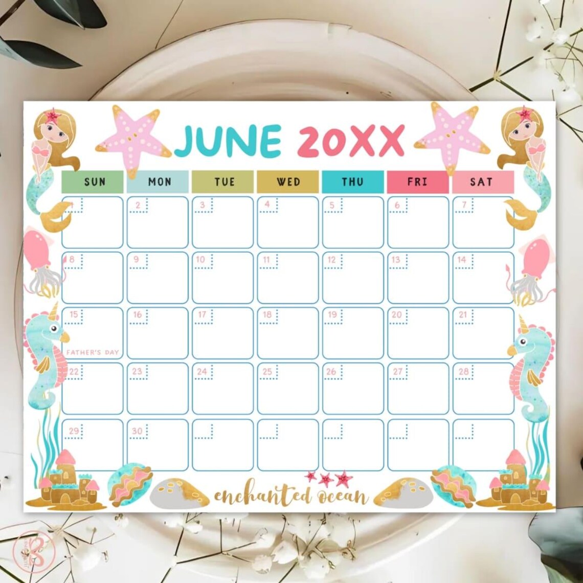 Editable Enchanted Ocean June Calendar | Mermaid Planner Template ...