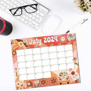Printable Retro Vibe July 2024 Calendar, Colorful Classic Nostalgic ...