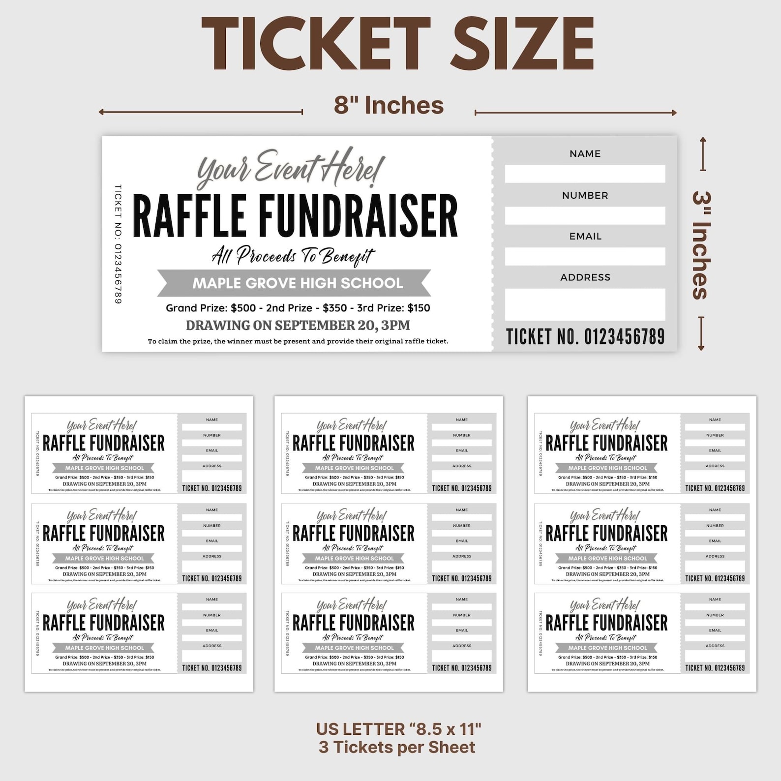 Editable Raffle Ticket Template | Printable Fundraiser Tickets | DIY ...