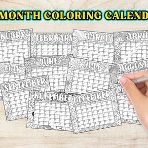 12 Month Adult Coloring Calendar Floral Pattern, Printable Adult ...