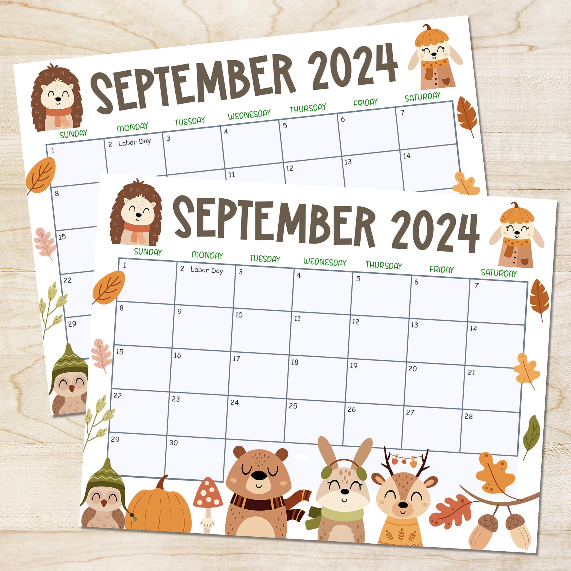 September 2024 Calendar Fall Animals Theme Printable - Etsy