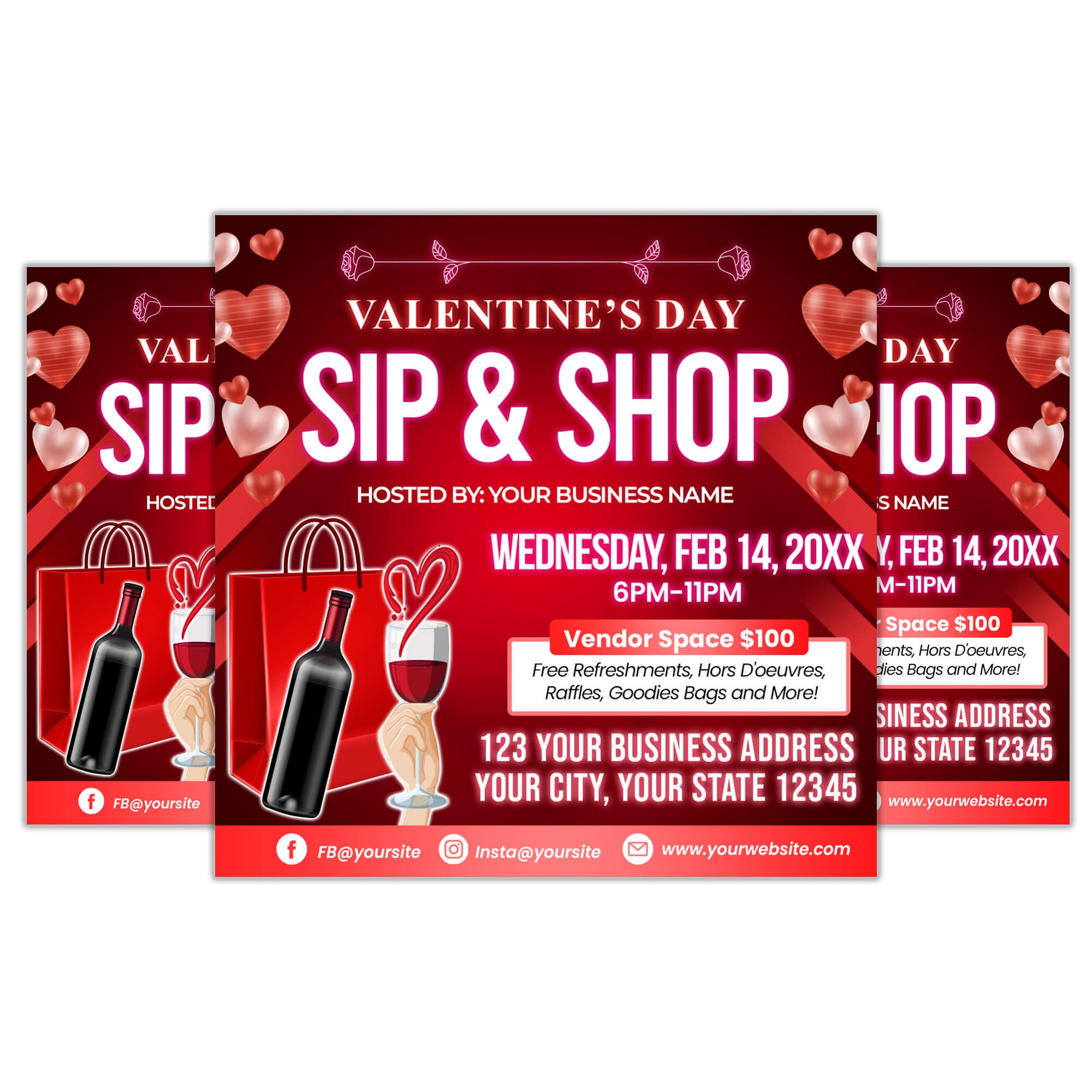 Editable Valentine's Day Sip and Shop Flyer, Boutique Sale Flyer ...