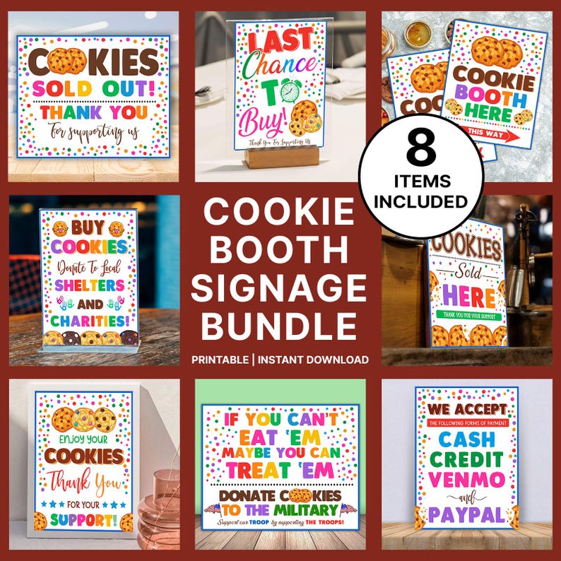 Printable Cookie Booth Sign Bundle Set of 8, Cookies Sale Signage ...