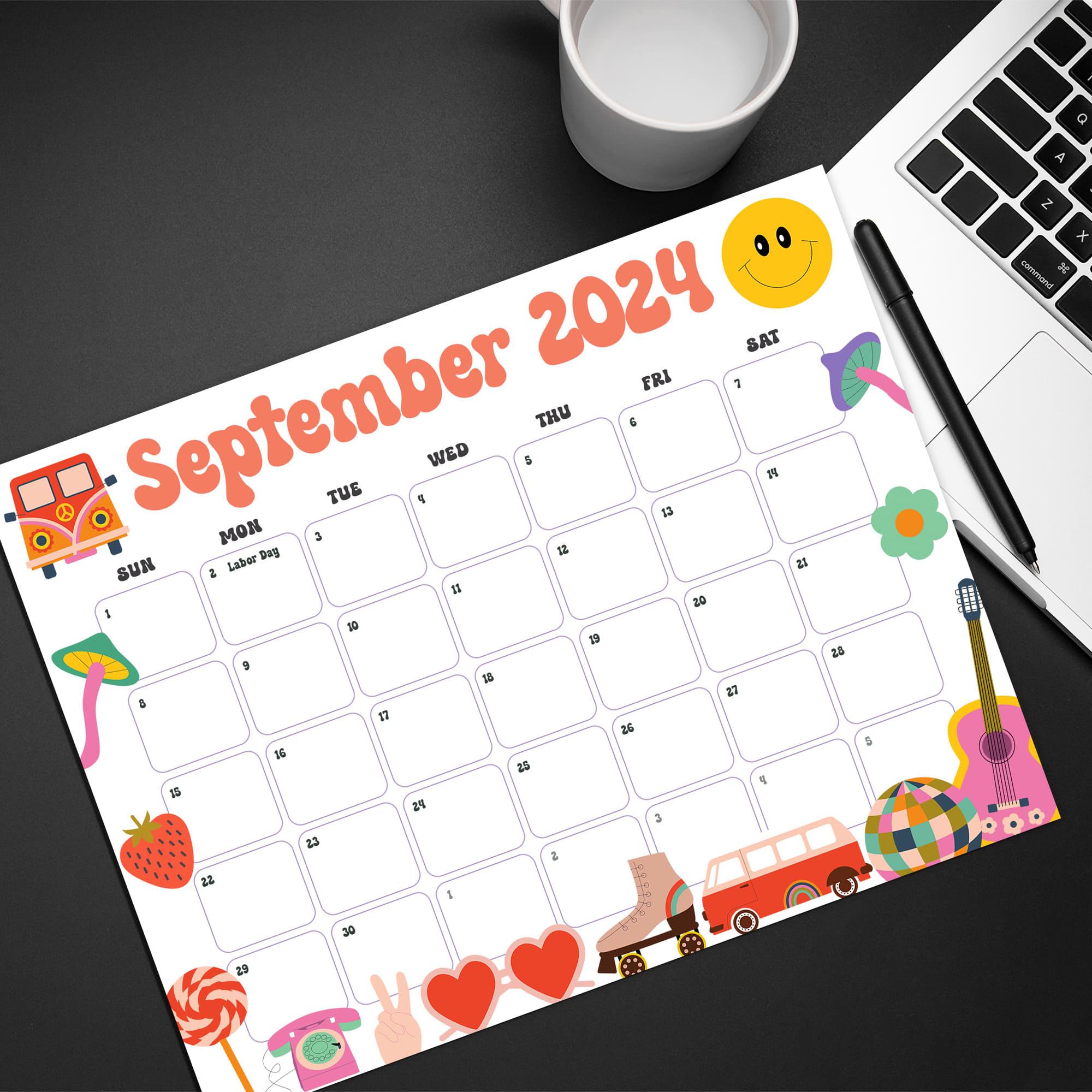 Printable September 2024 Calendar Groovy Retro Theme - Etsy