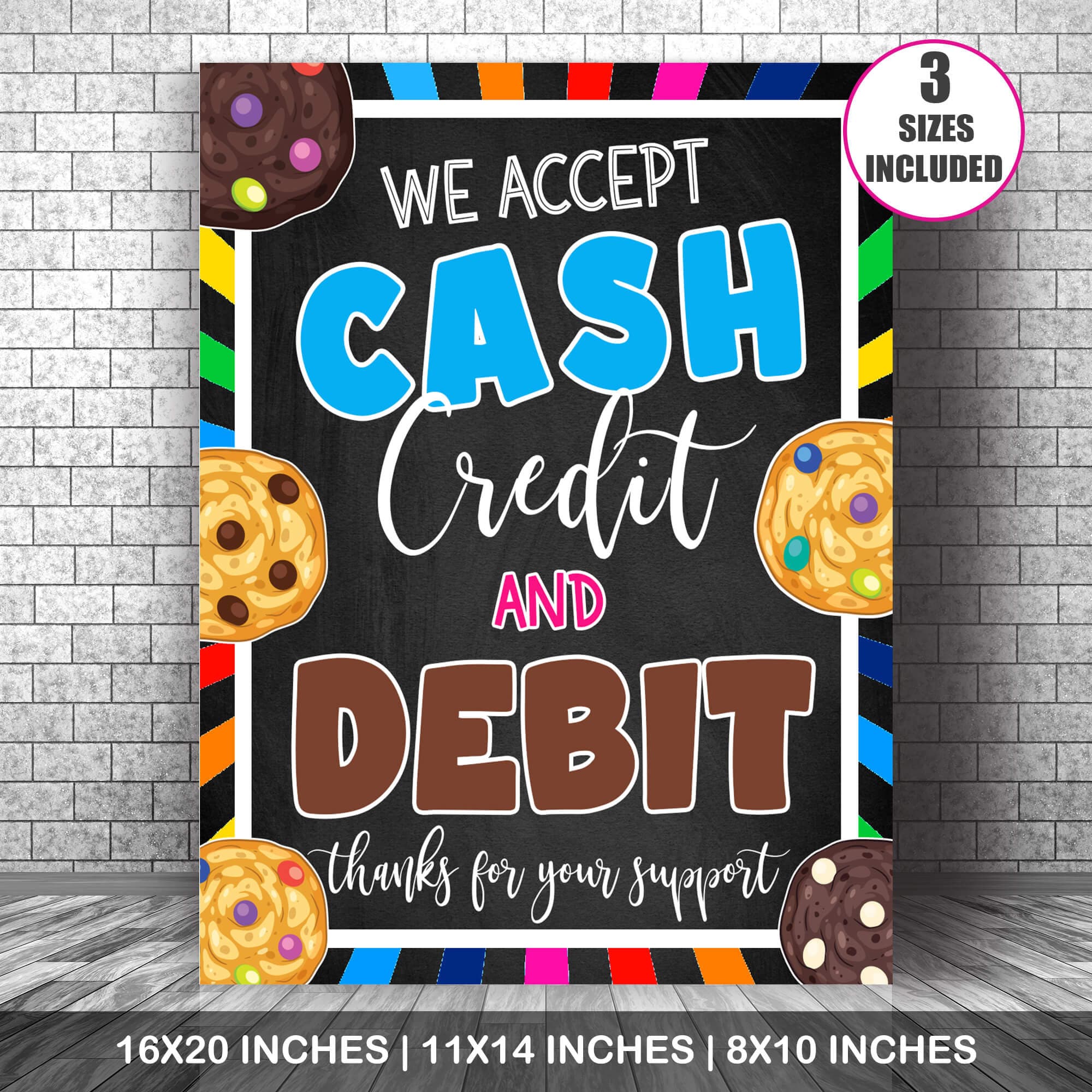 Printable We Accept Cash, Credit and Debit Sign, Fundraising Booth ...
