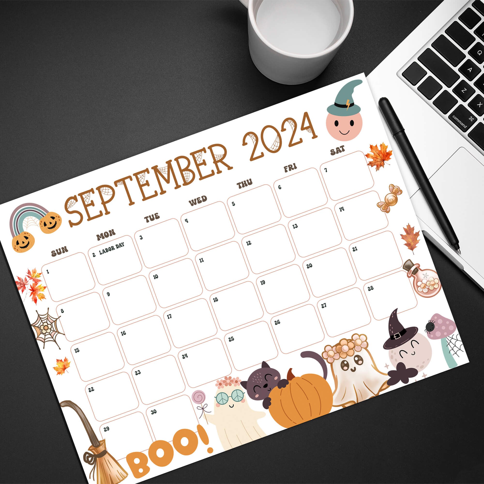 Printable September 2024 Calendar With Halloween Theme - Etsy