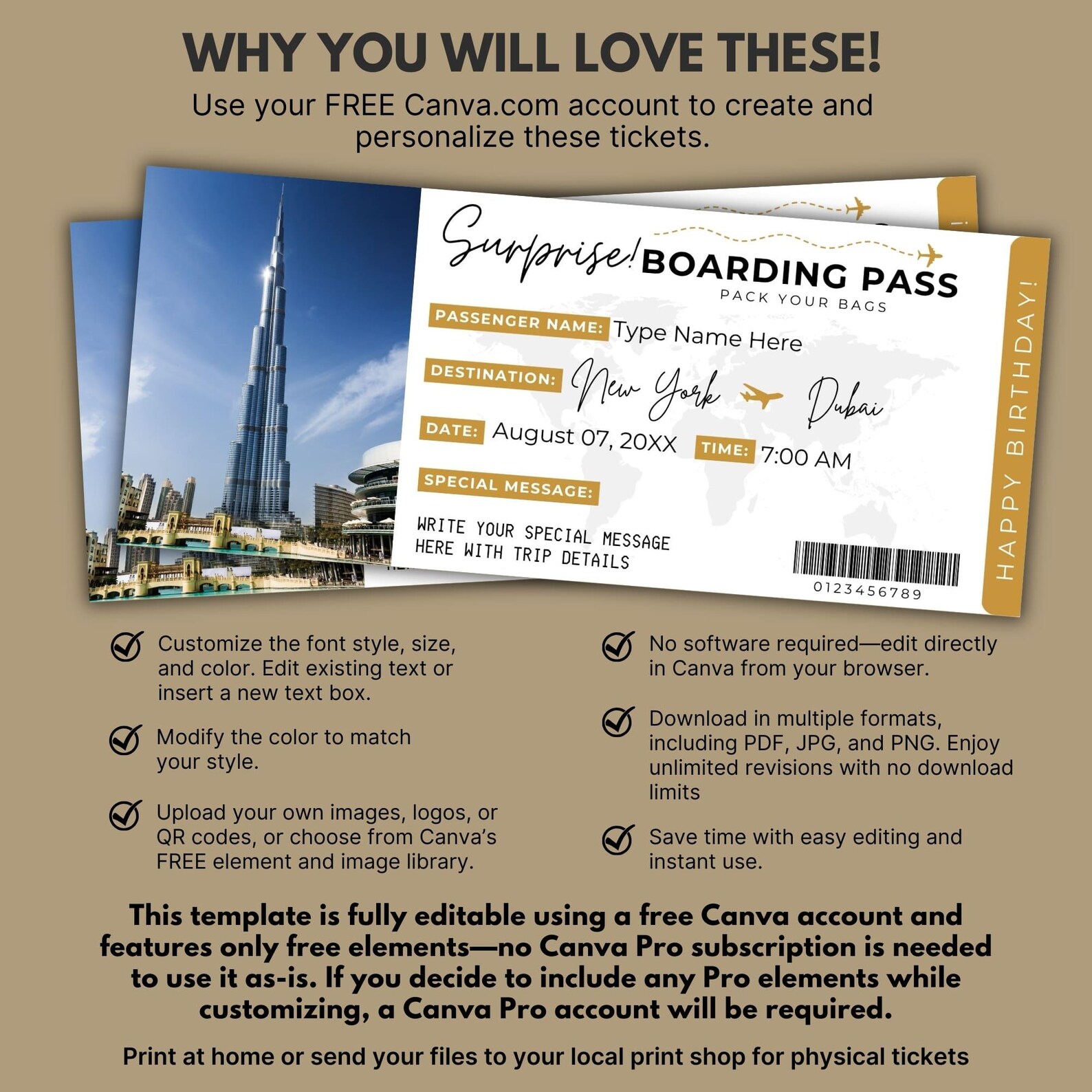 DIY Birthday Boarding Pass Ticket | Editable Surprise Boarding Pass ...