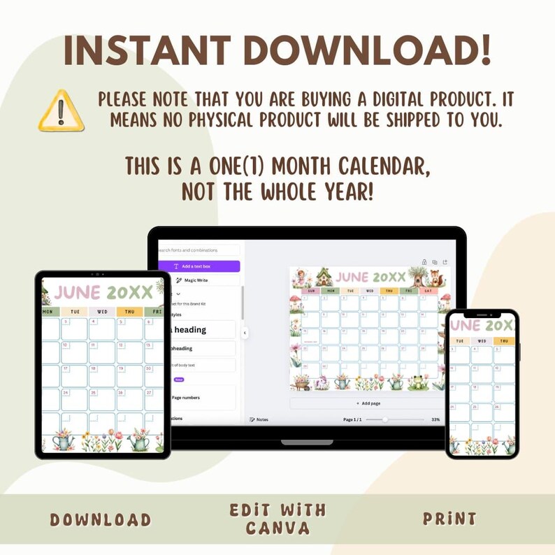 Editable Magical Garden June Calendar Template | Fairy Garden Monthly ...