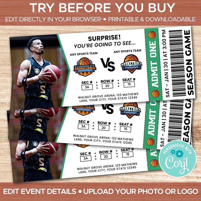Customizable Basketball Ticket Template | DIY Sports Event Ticket ...