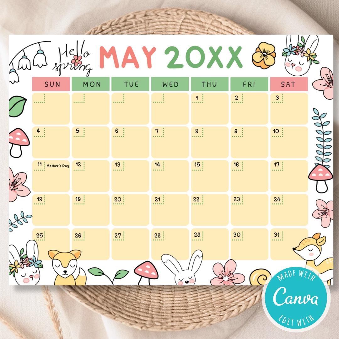 Printable May Calendar 2025 | Mother’s Day Doodle Planner | Cute Hand ...