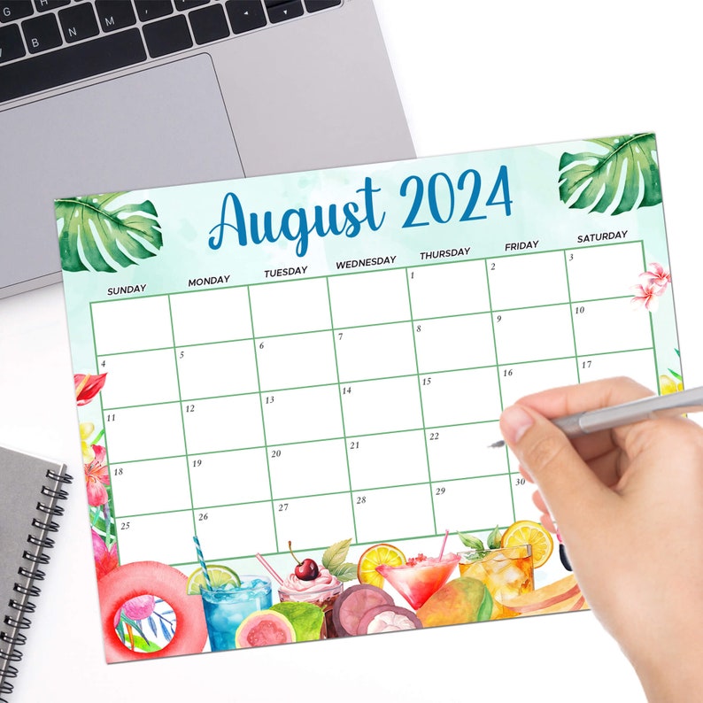 PDF Island Getaway Themed August 2024 Calendar, Printable Tropical ...