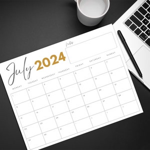Printable Minimalist July 2024 Calendar Planner, Elegant Monthly ...