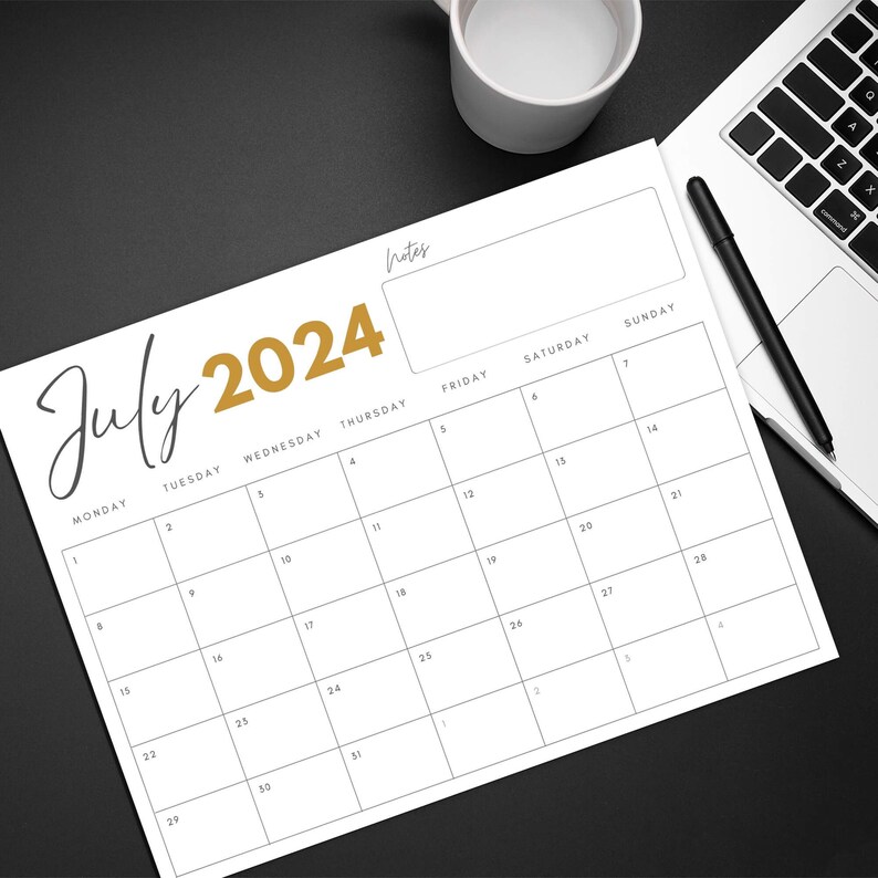 Printable Minimalist July 2024 Calendar Planner, Elegant Monthly ...