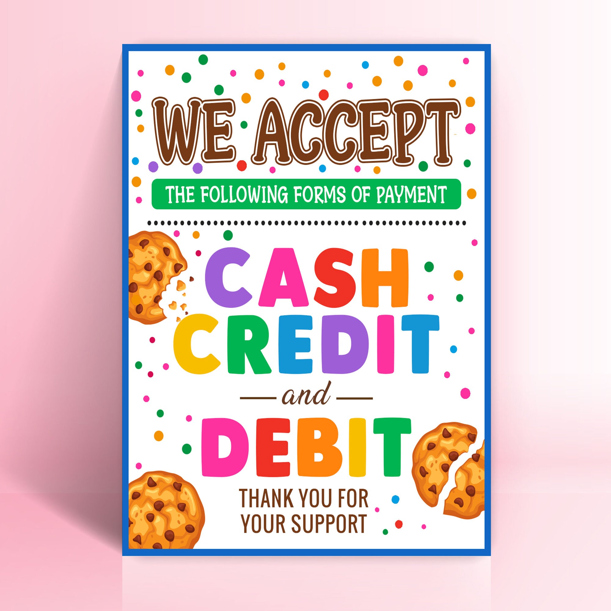 PDF Cookie Booth Sign Poster, We Accept Payments Sign Cash, Credit ...