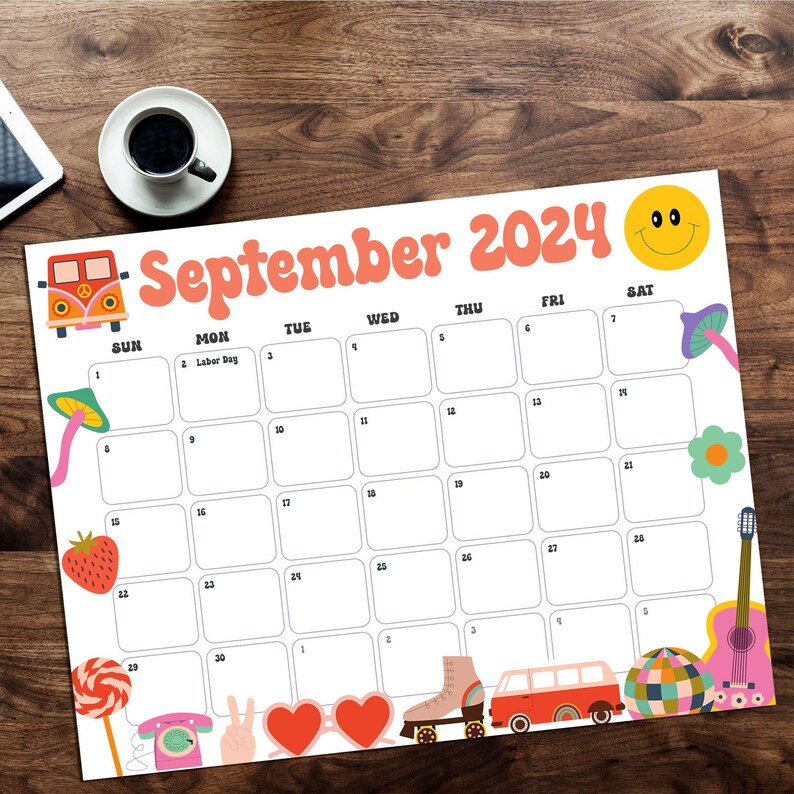 Printable September 2024 Calendar Groovy Retro Theme - Etsy