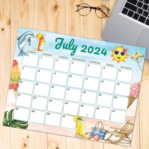 July 2024 Calendar, Printable Summer Planner, Monthly Schedule for Kids ...
