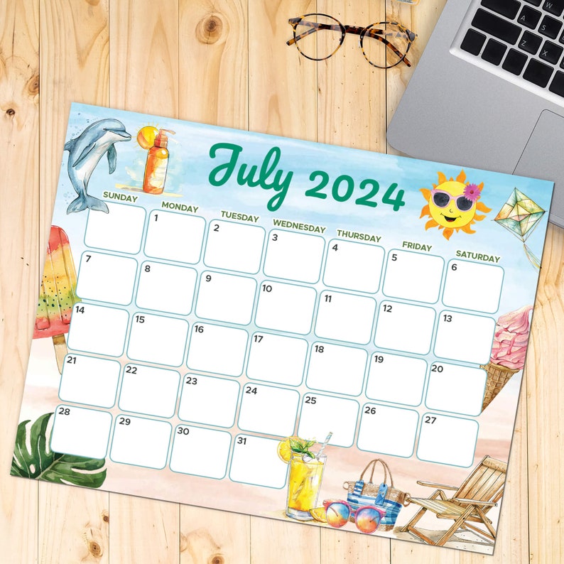 July 2024 Calendar, Printable Summer Planner, Monthly Schedule for Kids ...