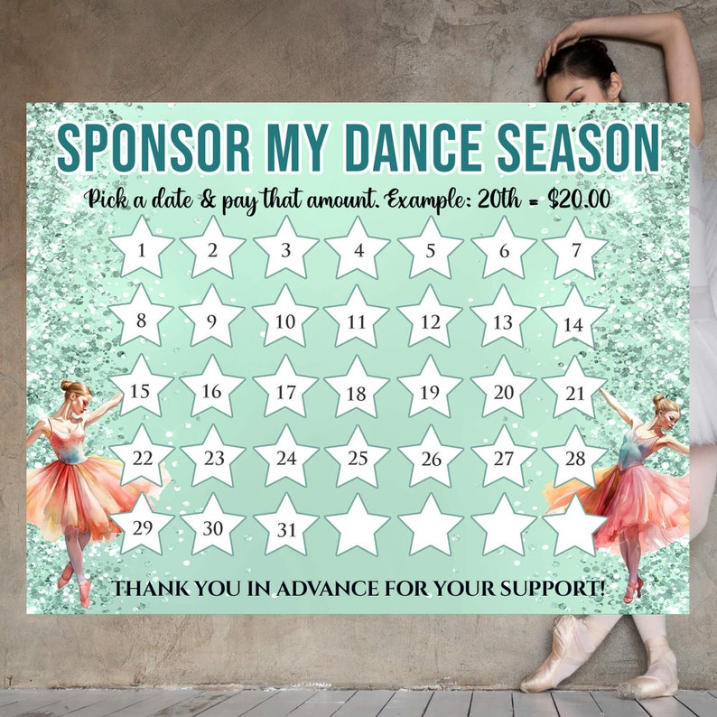 Editable School Dance Ballet Themed Donation Calendar, Ballerina Pick a ...
