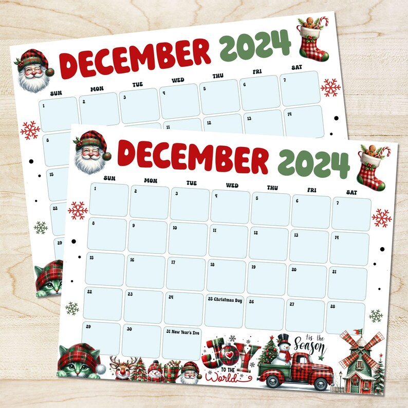 Printable December Calendar With Whimsical Retro Style - Etsy