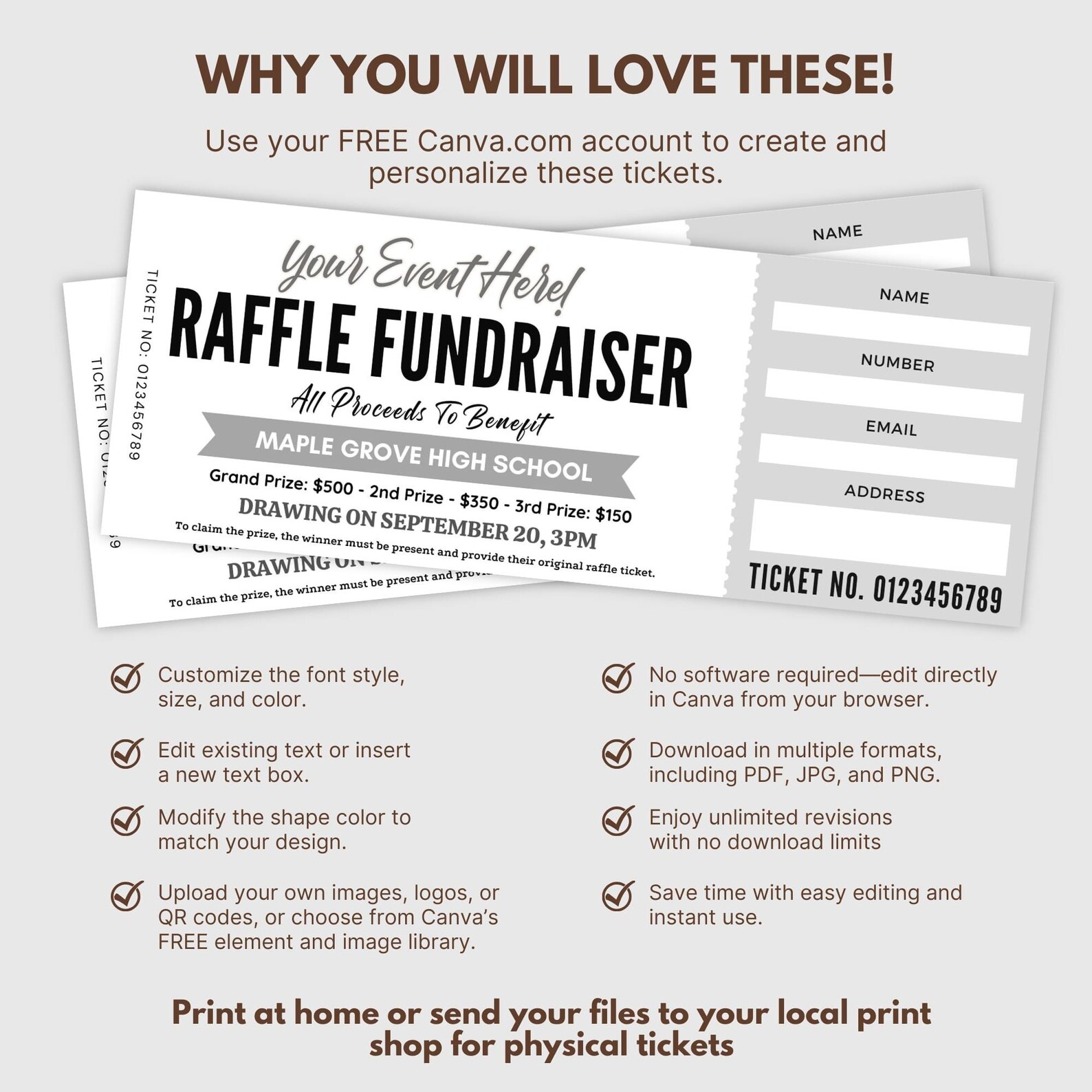 Editable Raffle Ticket Template | Printable Fundraiser Tickets | DIY ...