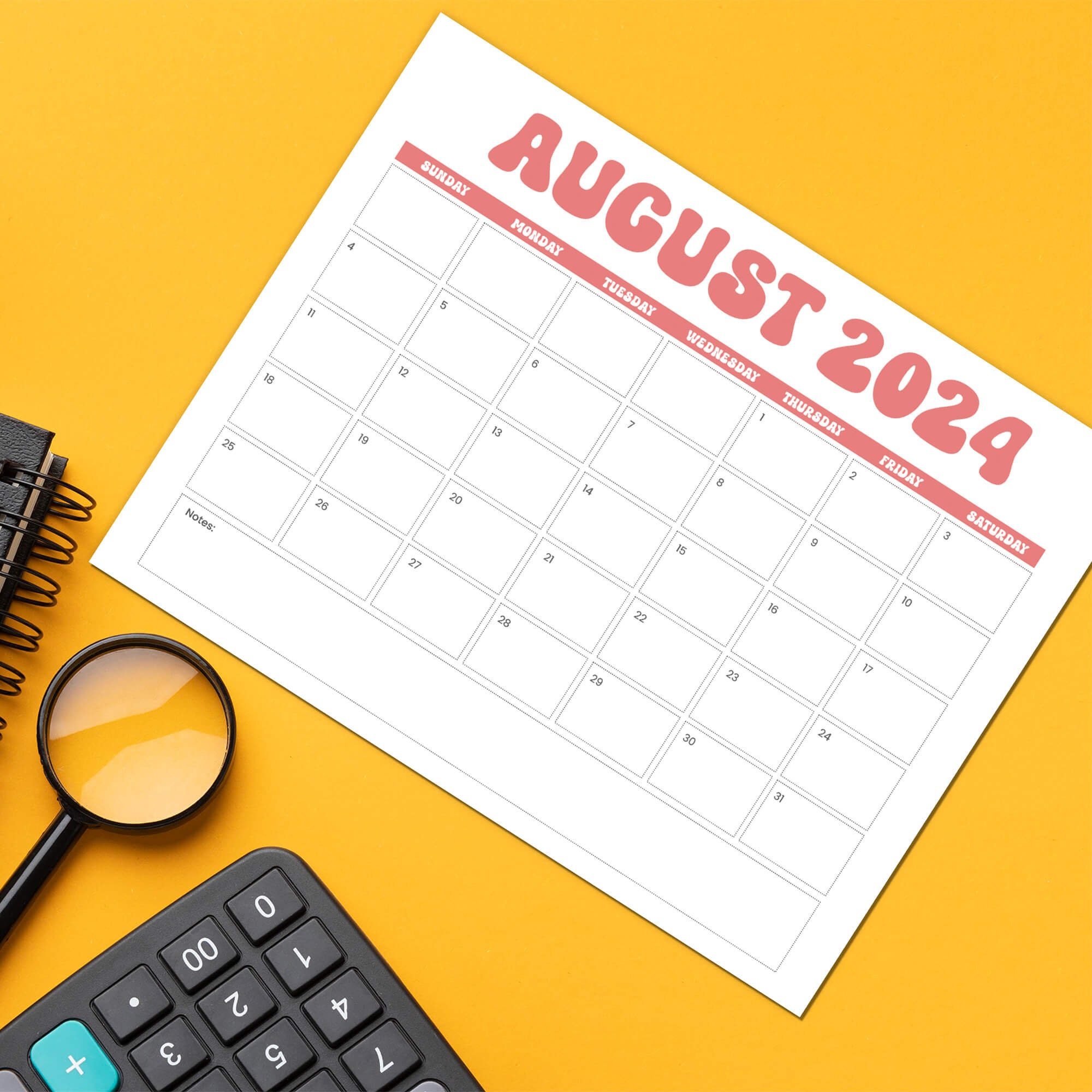 Minimalist Retro Theme August Calendar, Printable Clean & Classic ...