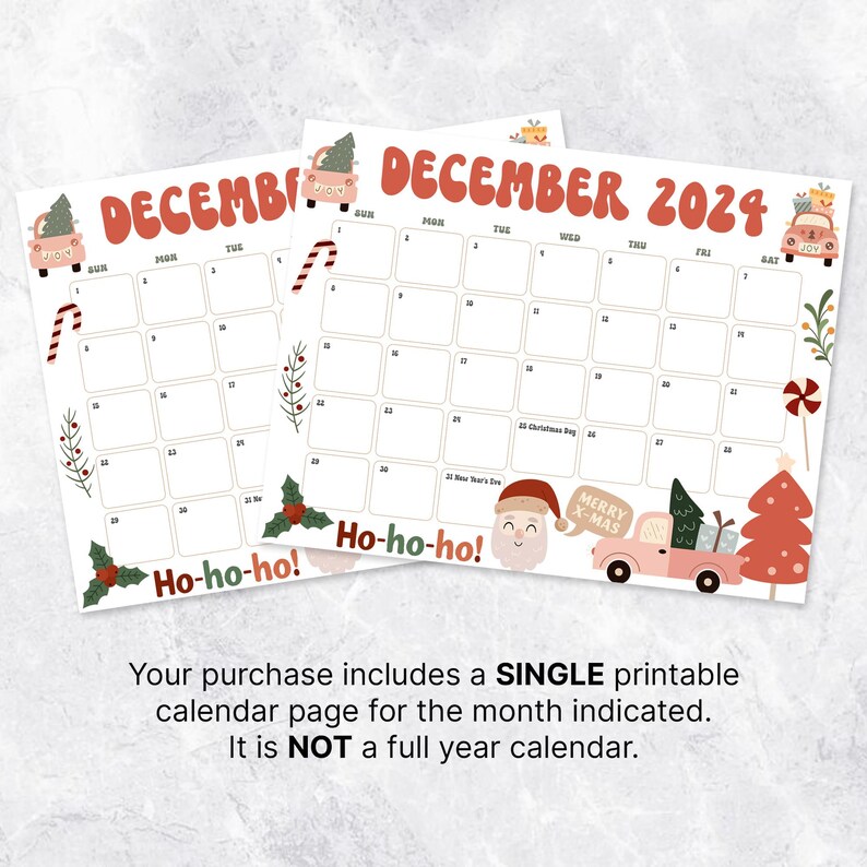 Vintage December Calendar With Retro and Cute Theme - Etsy