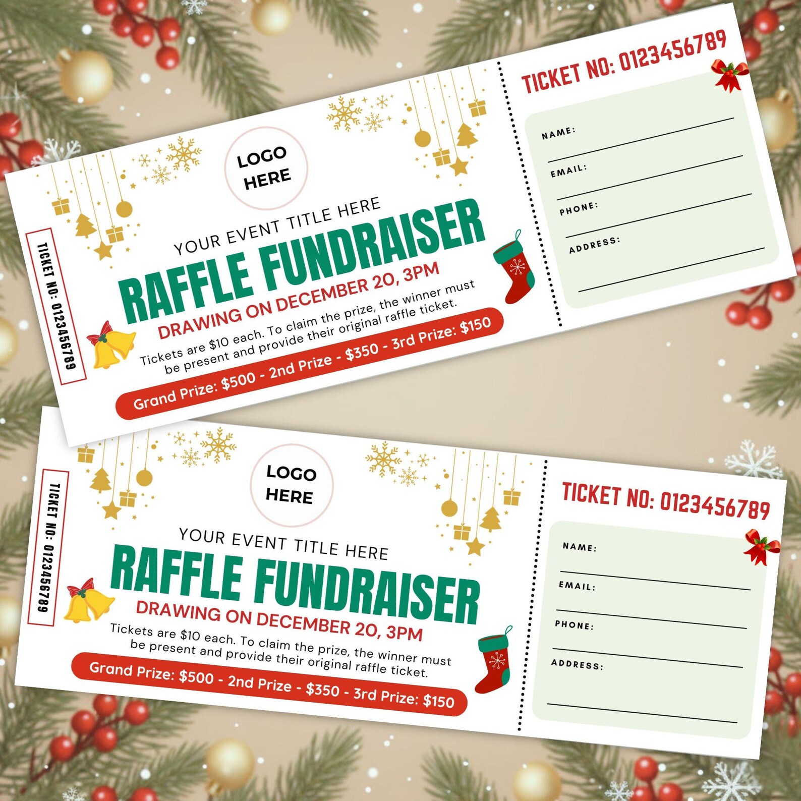 Christmas Raffle Ticket: Editable Xmas and Winter Holiday Raffle Ticket ...