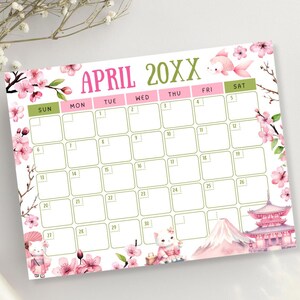 EDITABLE Spring April Calendar Printable 2025 | Colorful Cherry Blossom ...