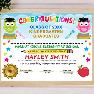Kindergarten Graduation Diploma, Editable Preschool, Daycare, Prek, Any ...