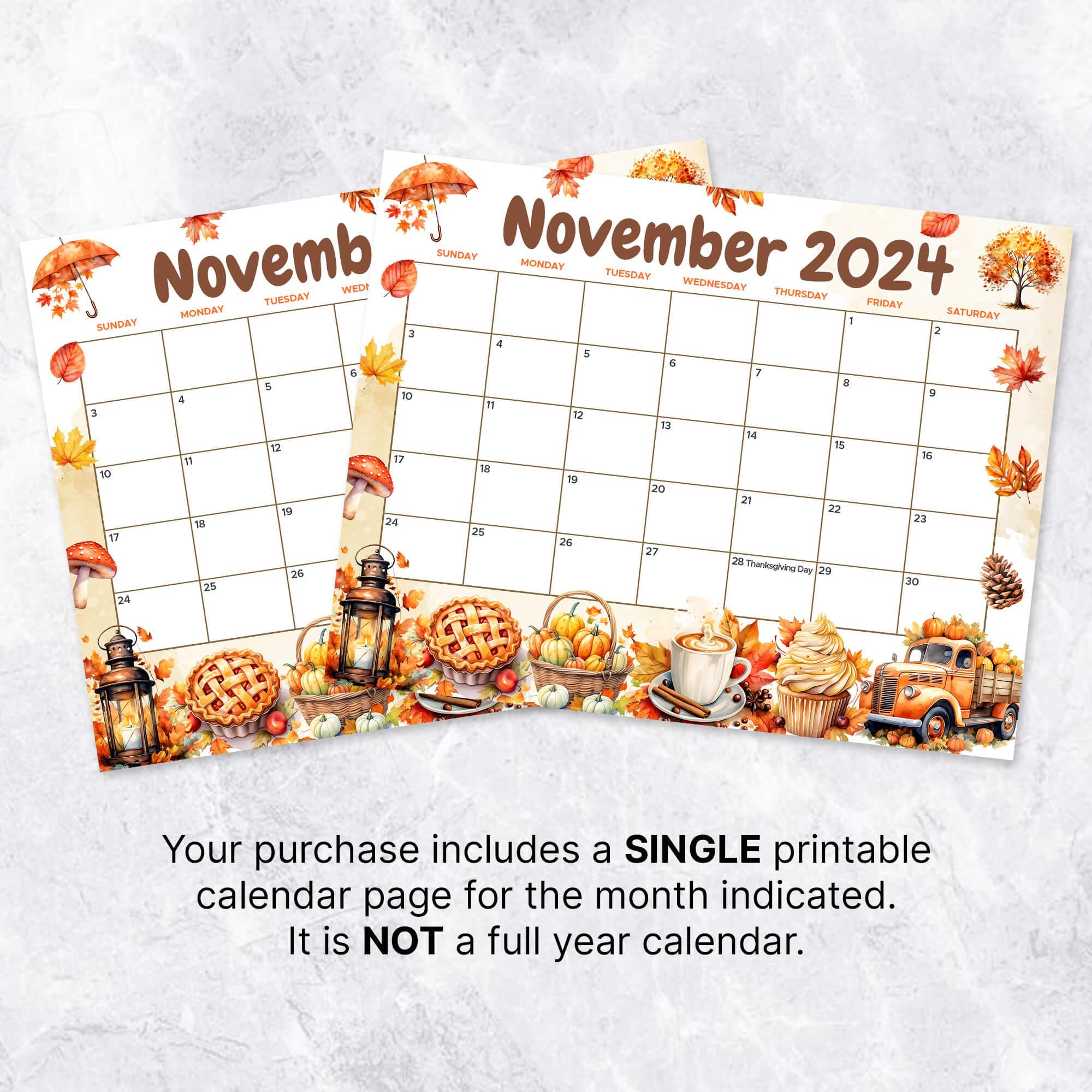 Whimsical November Calendar Printable - Etsy