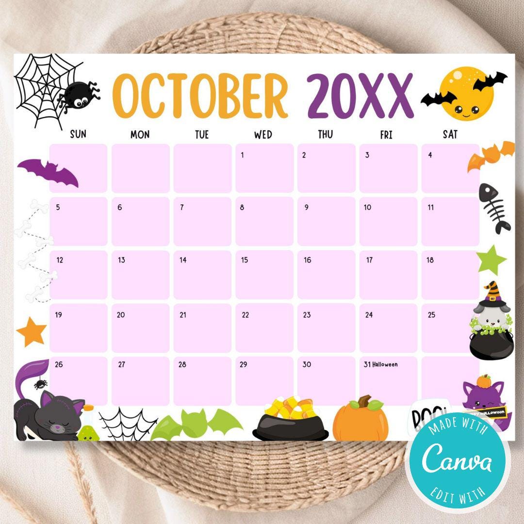 Editable Cute Spooky October Halloween Calendar Planner - Etsy