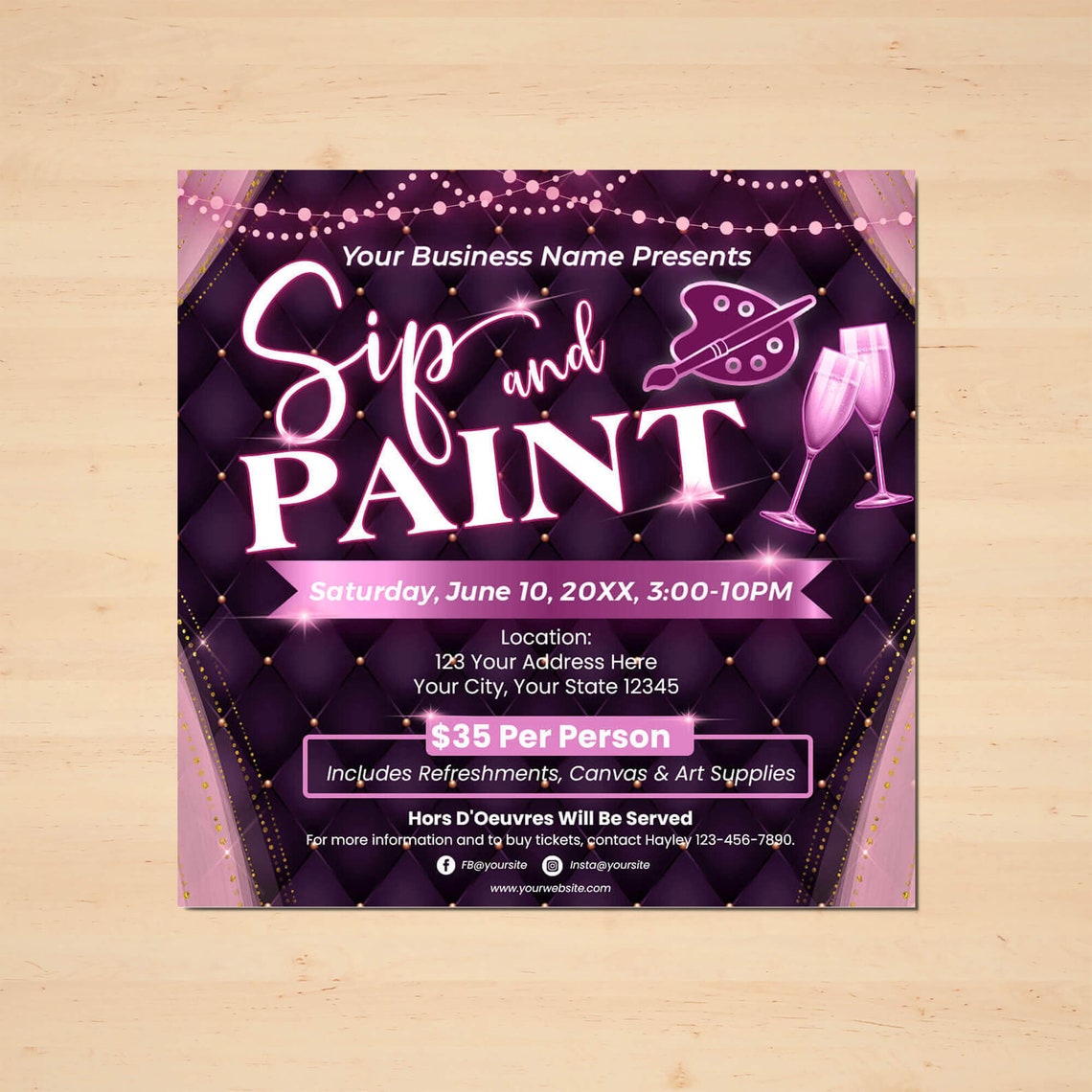 Editable Sip and Paint Flyer Template, Paint and Sip Flyer, Event Flyer ...