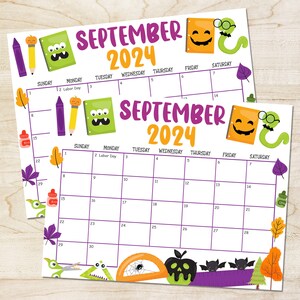 Printable Halloween Theme Back to School September 2024 Calendar - Etsy