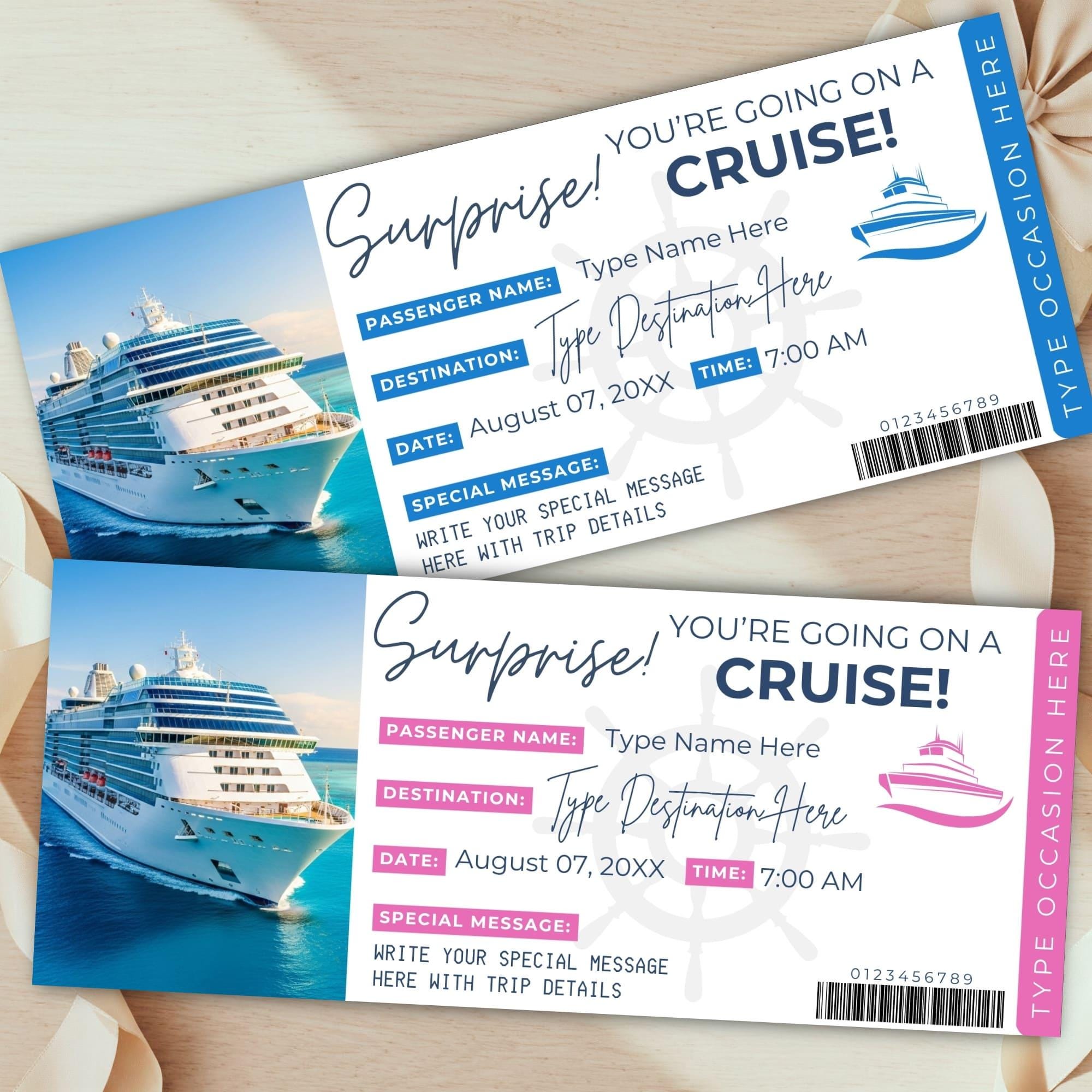 Editable Cruise Ticket Template | Printable Cruise Surprise Ticket ...