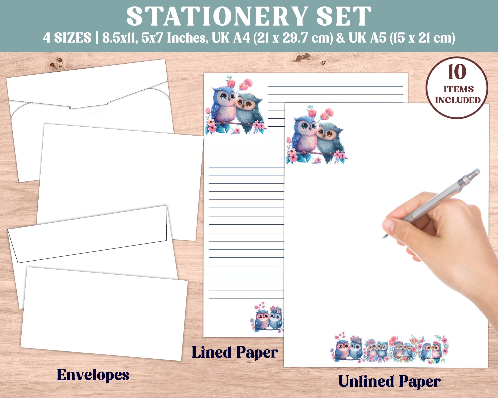 10 Piece Printable Stationary Set, Cute Valentines Owl Couple ...