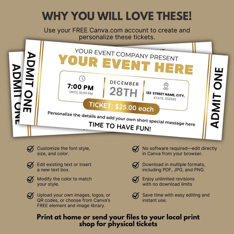 Editable Event Ticket Template | DIY Printable Event Tickets ...