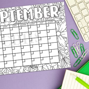 12 Month Adult Coloring Calendar Floral Pattern, Printable Adult ...