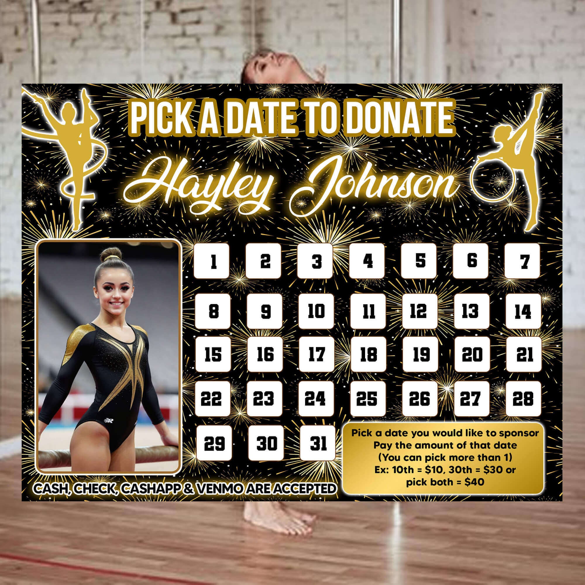 Editable Gymnastics Fundraising Calendar, Gymnastics Team, Modern ...